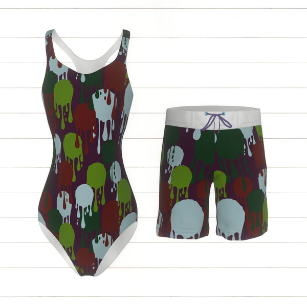 Burgundy, light blue and green graffiti - Raspberry Creek Fabrics