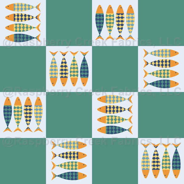 Checkerboard sardines - an ocean aesthetic themed print on a checkered ...