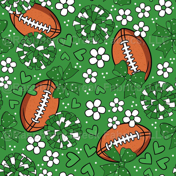 Team Spirit Football Cheer Floral in Kelly Green - Raspberry Creek Fabrics