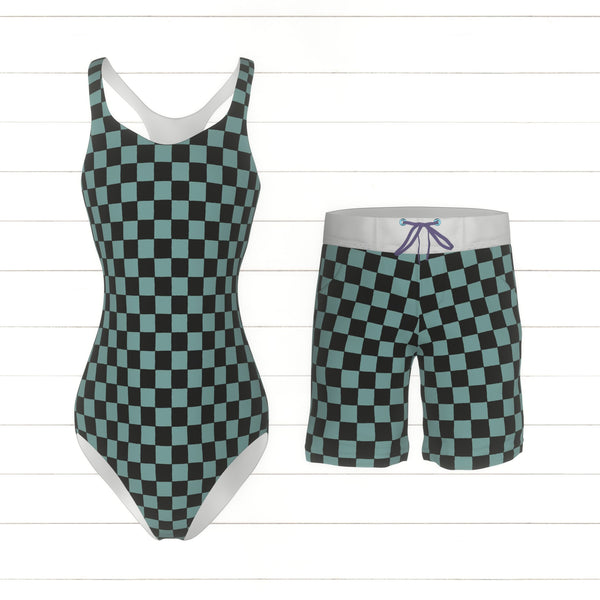 Hand Drawn Checkers {Muted Teal and Dark Charcoal} 90s Imperfect Check ...