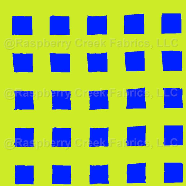 neon royal blue squares in neon yellow green simple funky vibrant fabr ...