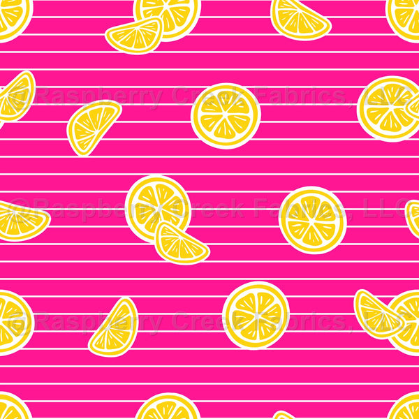 swim safe collection lemons in hot pink stripe - Raspberry Creek Fabrics