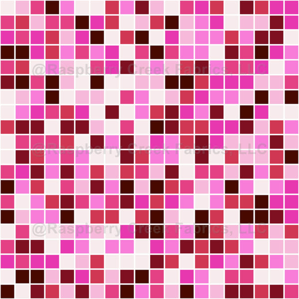 Pool Tiles, Pink Mosaic Tiles, Geometric Pattern - Raspberry Creek Fabrics