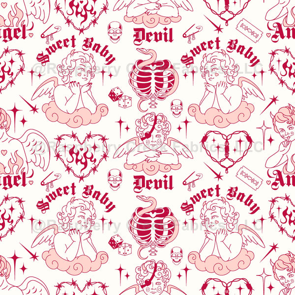 Vintage y2k Valentine's day. Pink color. Fun glamour gothic pattern ...