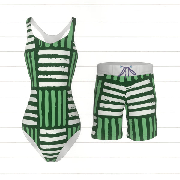Horizontal and Vertical Striped Checks - Dark Green - Raspberry Creek ...