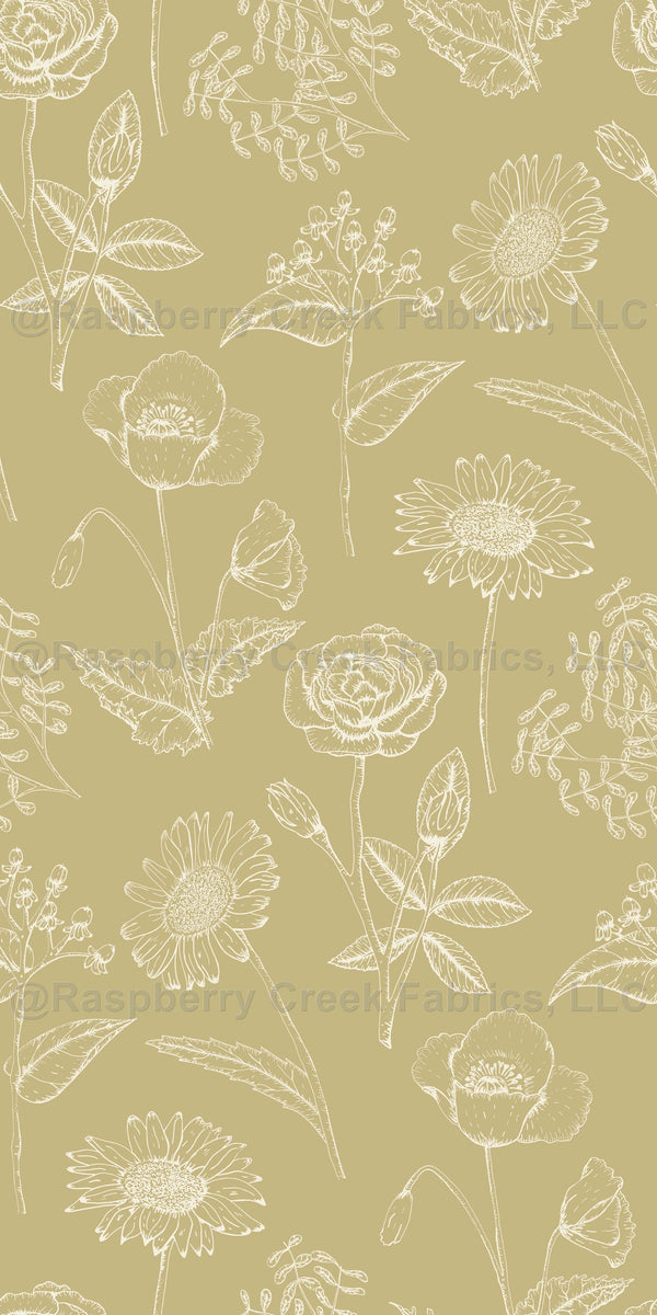 Charming Country Cottage (in gold) - a classic botanical floral patter ...