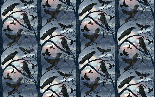 Seven Ravens Halloween Full Moon / Small - Raspberry Creek Fabrics
