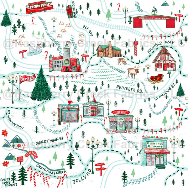 North Pole, Christmas, map, winter, kids, whimsical, family, hand draw ...