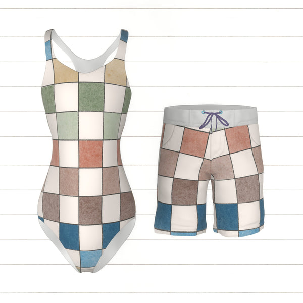 Pastel, rainbow, boho, checkered, checker, hand drawn, watercolor, cre ...