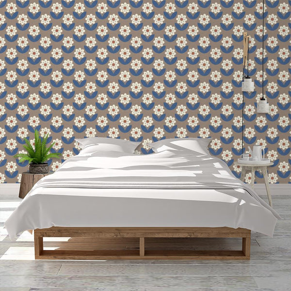 geometric mid century modern retro 60s beaver colour daisies ...