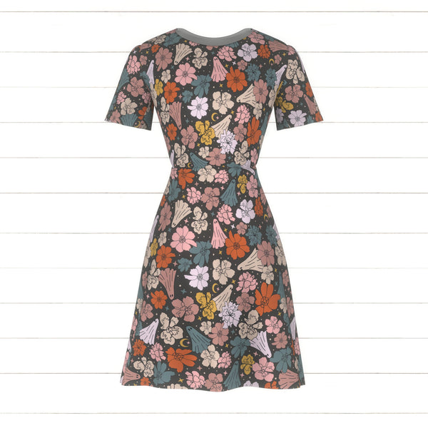 Grey Dusty Blue Dusty Pink Orange and Mustard Ghost Floral Print ...