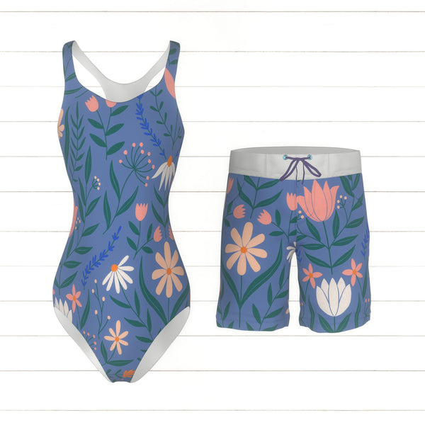 Symmetrical Flowers - Periwinkle - Raspberry Creek Fabrics