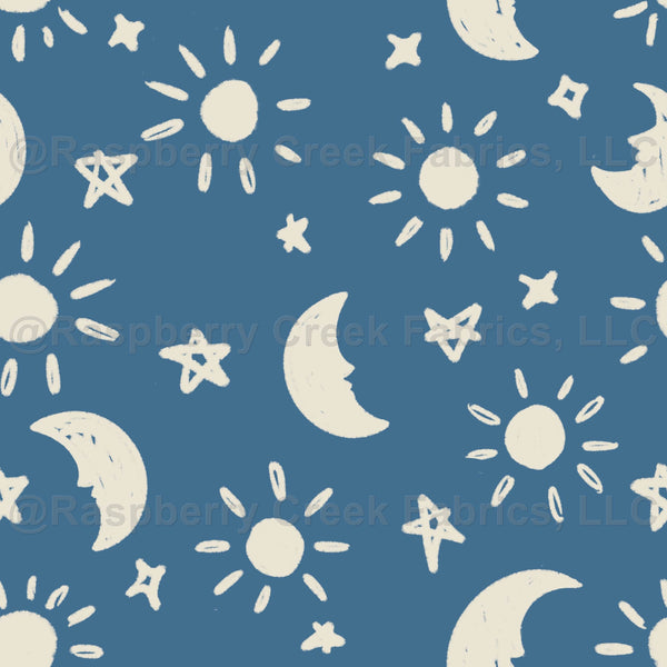 Sun Moons & Stars | Starry Night Blue - Raspberry Creek Fabrics