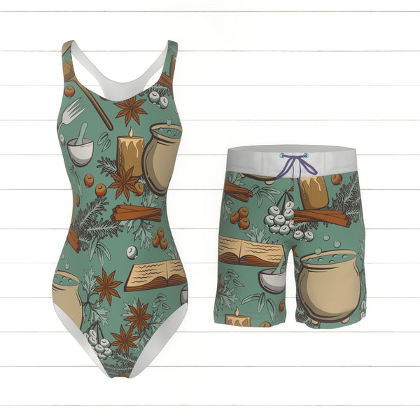 Witch's cursed cauldron in teal. - Raspberry Creek Fabrics