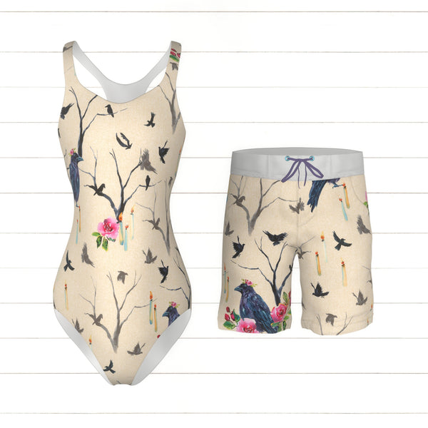 Watercolor Ravens with Flower Crowns in a Spooky Forest - Toile Du Juo ...