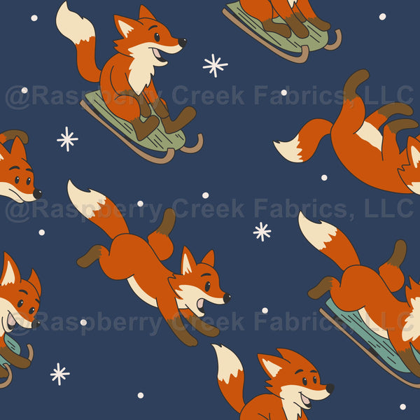 Festive Sledding Foxes - Raspberry Creek Fabrics