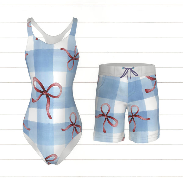 Soft Blue Stripes and Bow - Plaid, Check, Gingham - French Country - R ...