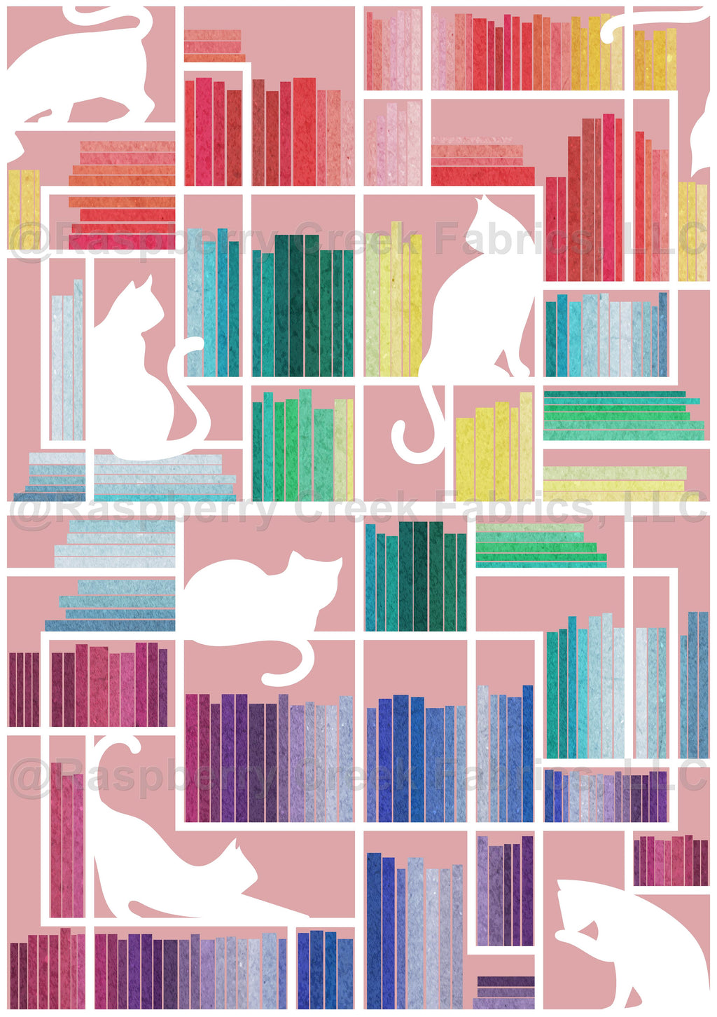 Rainbow bookshelf // blush pink background white book shelves and libr ...