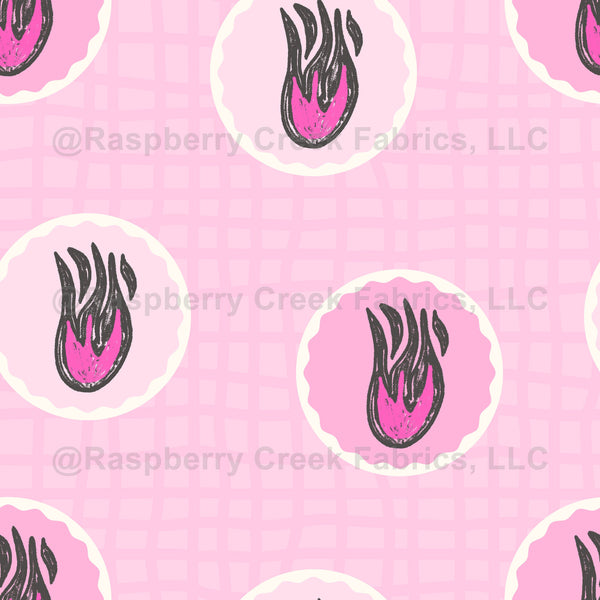 Girly punk rock pink fire round badge - Raspberry Creek Fabrics