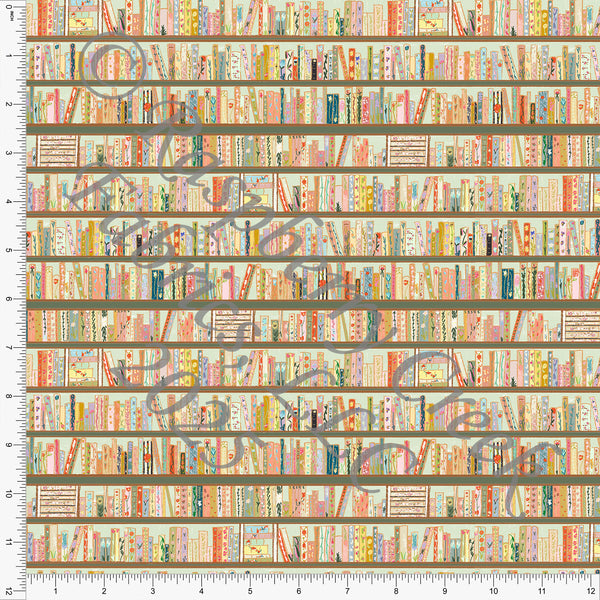 Bookshelf, Library, Stacks of Books, Olive Green, Red, Pink, Goldenrod ...