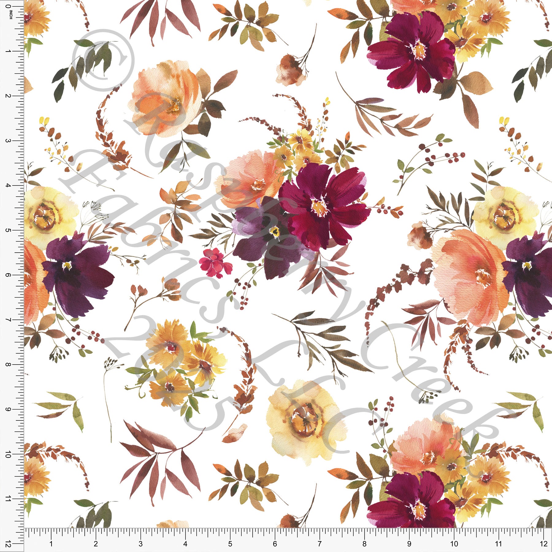 Watercolor Floral Eggplant Burgundy Mustard Orange Fall Floral 2025 ...
