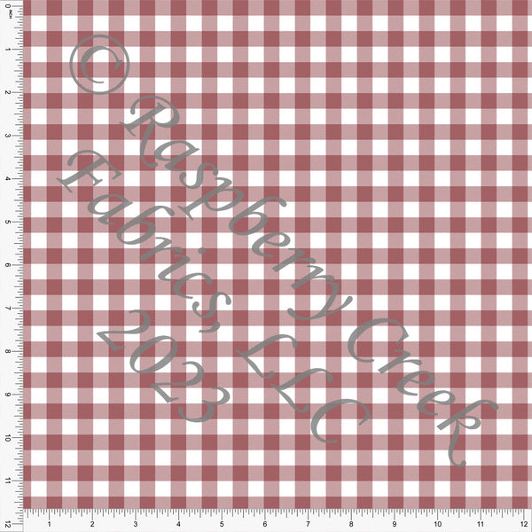 Deep Mauve and White Check Gingham Print Rayon Challis, CLUB Fabrics ...
