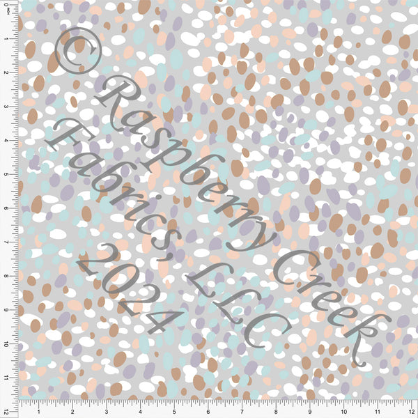 Grey Lilac Peach Khaki and Light Blue Random Pebble Dot Print Rayon - Raspberry Creek Fabrics