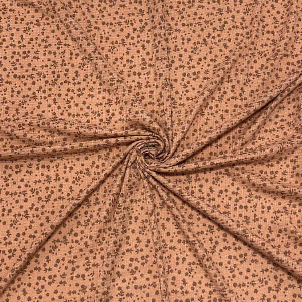 Tonal Peach and Rust Silhouette Ditsy Floral Pointelle Rib Knit Fabric ...