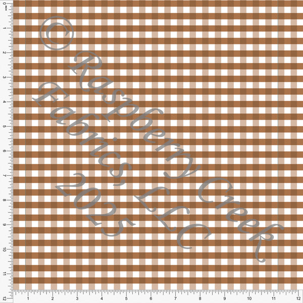 Gingham Deep Khaki Wandering Woodland Patterned Printed Fabric ...