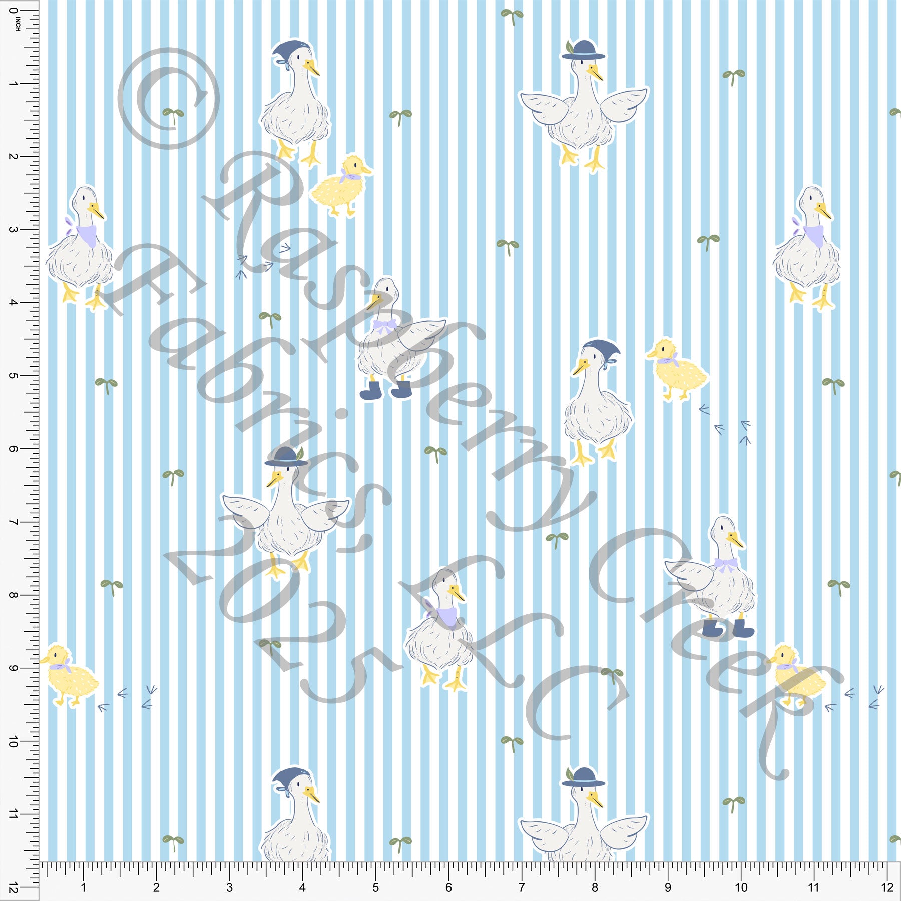 Light Blue Yellow and Sage Goose and Duck Vertical Stripe Fabric, Swee ...