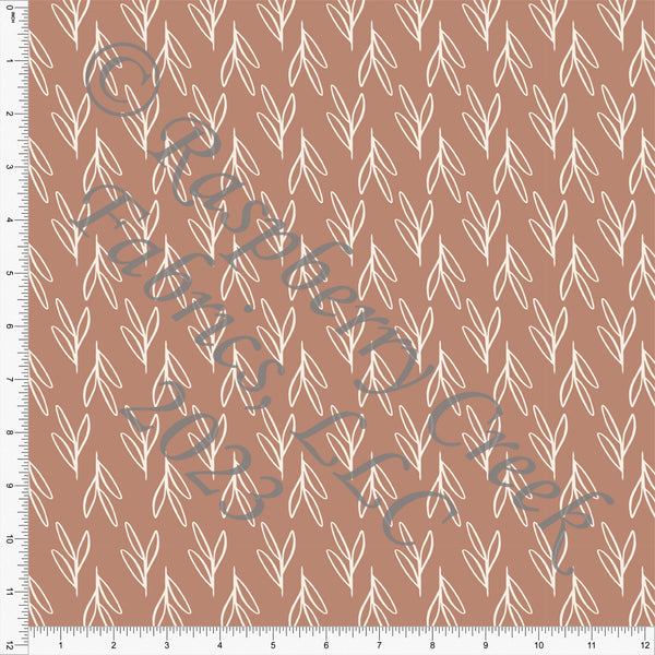 Clay and Cream Line Drawn Leave Print Ponte De Roma Knit Fabric, CLUB ...