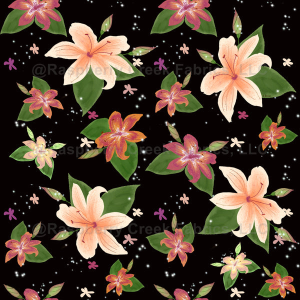 Hibiscus Swim, Black - Raspberry Creek Fabrics