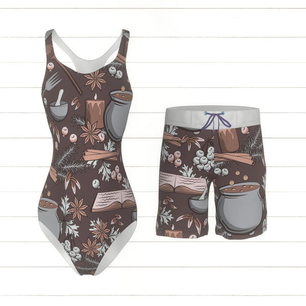 Witch's cursed cauldron in vintage berry. - Raspberry Creek Fabrics