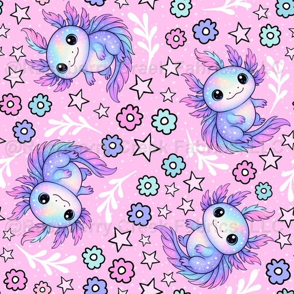Cute Kawaii Axolotls Pink - Raspberry Creek Fabrics