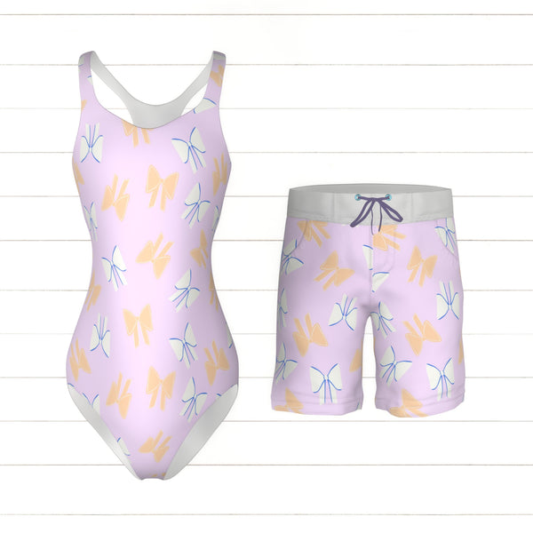 Feminine Blue Outlined Girls Bows in Peach Fuzz and Cream on Classic L ...