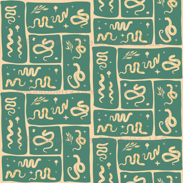 Zodiac green snakes - Raspberry Creek Fabrics