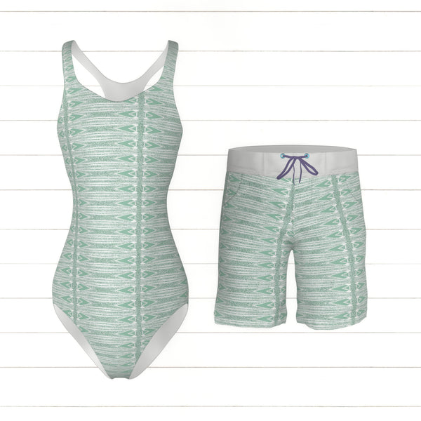 Velvety Stripe Spearhead Pattern in Mint Green - Raspberry Creek Fabrics