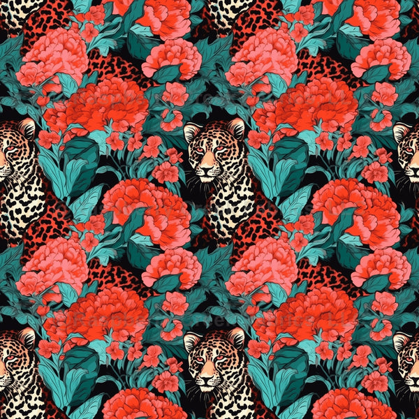 Leopard And Peonies Fabric Pattern - Raspberry Creek Fabrics