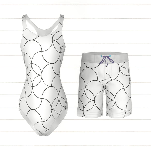 White Ogee with Black Outlines - Raspberry Creek Fabrics