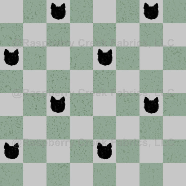 Black cat, checker, gray, sage green, fall, halloween, boys, kids, gir ...