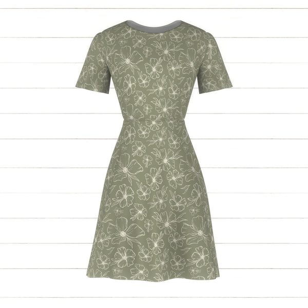 Line art cream color flowers on an olive green color background, Tranq ...
