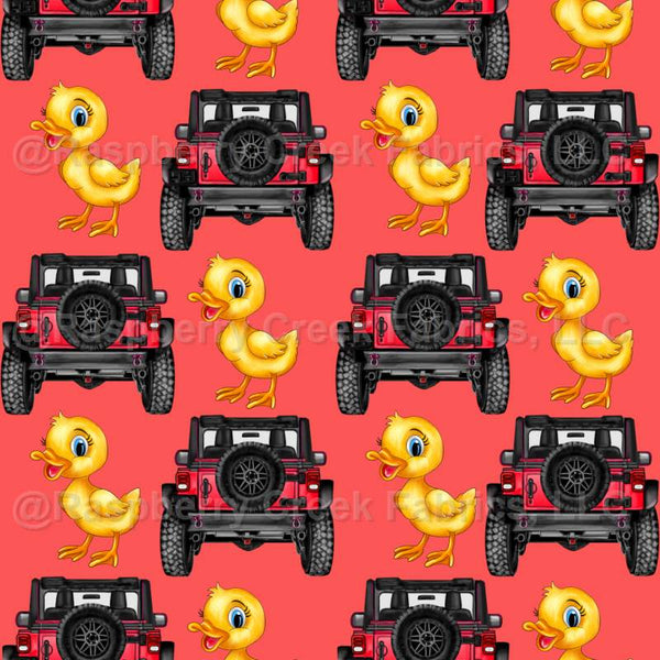 Duck Duck Jeep Horizontal Red - Raspberry Creek Fabrics