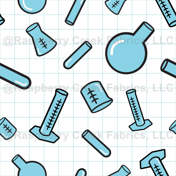 Chemistry Fabric Science Lab Glassware Light Blue Grid background ...
