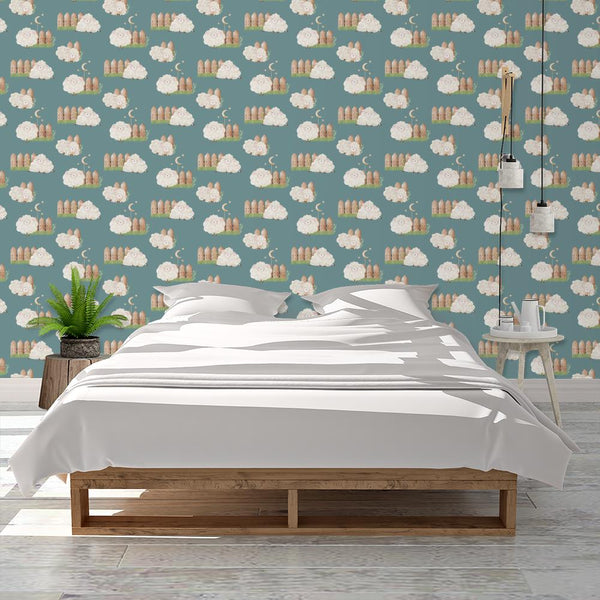 Sleepy Sheep in Teal Wallpaper - Count Sheep Collection - Raspberry ...