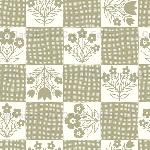 Sage Green Floral Checkerboard - Raspberry Creek Fabrics