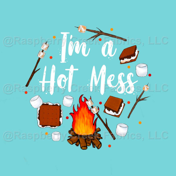 I'm a Hot Mess Campfire S'mores Panel in Blue - Raspberry Creek Fabrics
