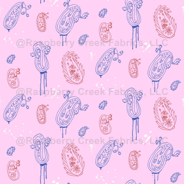Paisley spray paint graffiti pink and blue - Raspberry Creek Fabrics