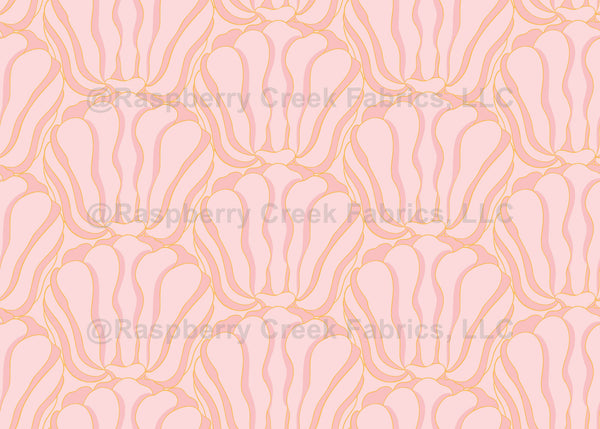 Clamshell Florals in Pink and Faux Gold - Raspberry Creek Fabrics