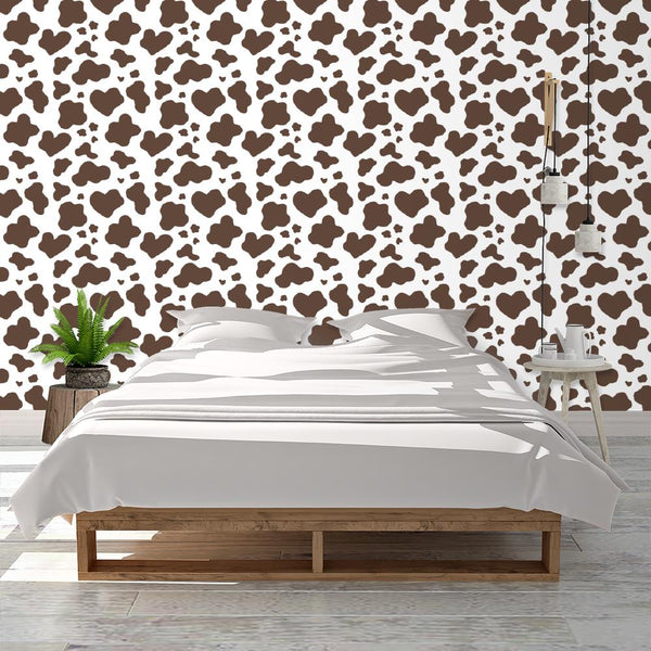 Brown Cow Print with Heart Spots Wallpaper - Raspberry Creek Fabrics