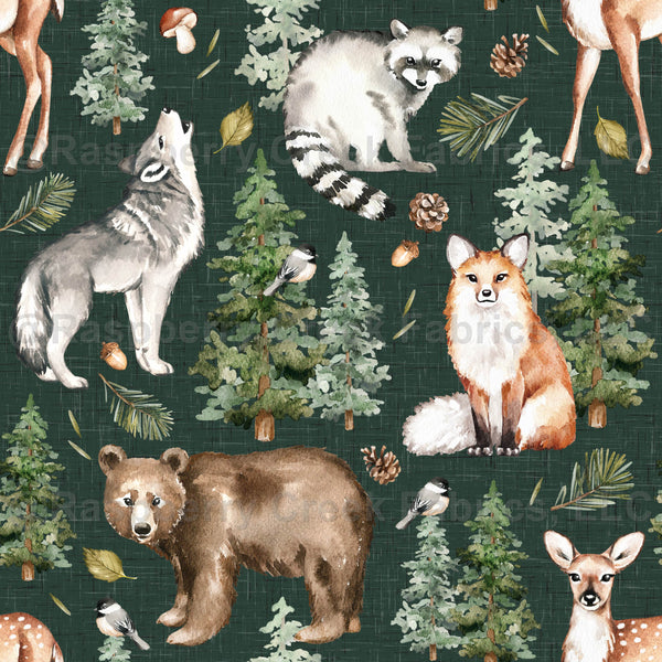 Woodland Critters by MirabellePrint / Forest Green Background ...